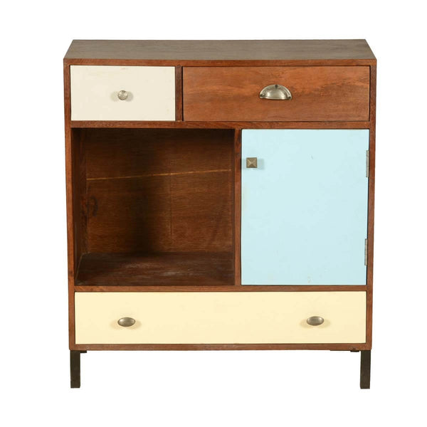 Vivid Indian Solid Wood Open Display Mini Cabinet With Chest Of Drawer ...