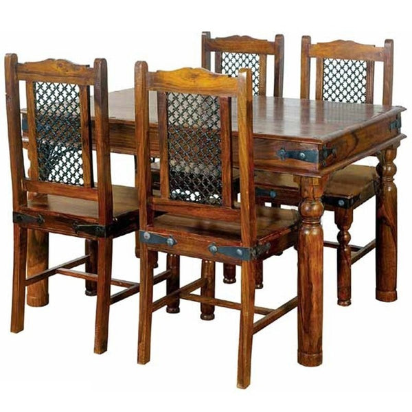Takat Metal Jali Natural Solid Wood Small Dining Table Without Chairs ...